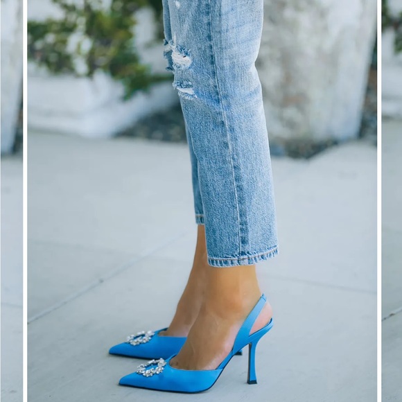 Vici | Shoes | New Hello Lover Satin Embellished Slingback Heel Blue ...